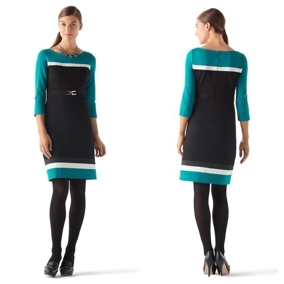 White House Black Market | Dresses | Whbm Teal Black Colorblock Ponte ...